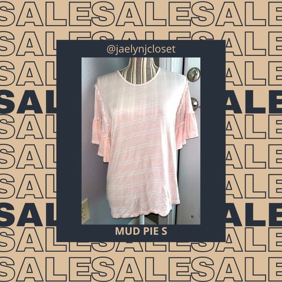 Mud Pie | Tops | Mud Pie Blush Pink And White Ruffle Sleeve Blouse ...